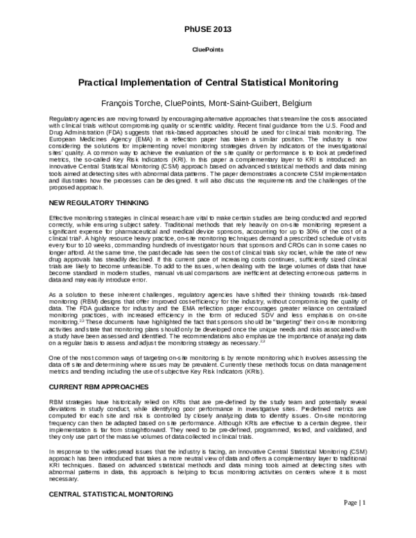Pdf Practical Implementation Of Central Statistical Monitoring François Torche