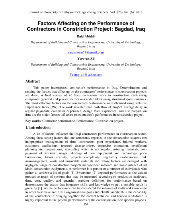 (PDF) Factors Affecting on the Performance of Contractors in ...