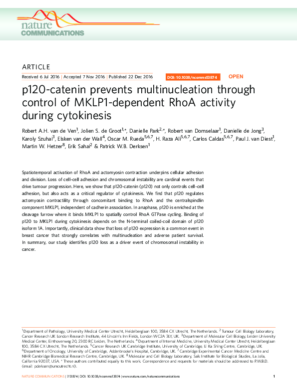 p120-catenin prevents multinucleation through control of MKLP1 ...