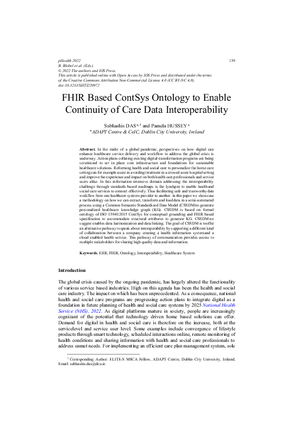 (PDF) FHIR Based ContSys Ontology to Enable Continuity of Care Data ...