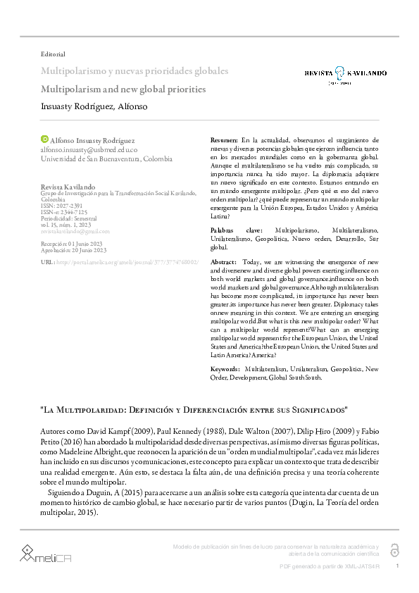(PDF) Multipolarismo y nuevas prioridades globales Multipolarism and ...