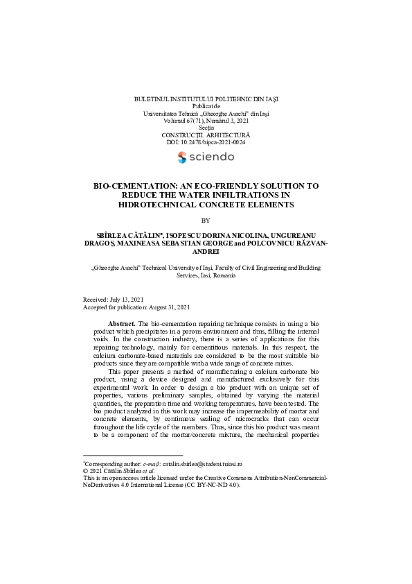 (PDF) Bio-Cementation: An Eco-Friendly Solution to Reduce the Water ...