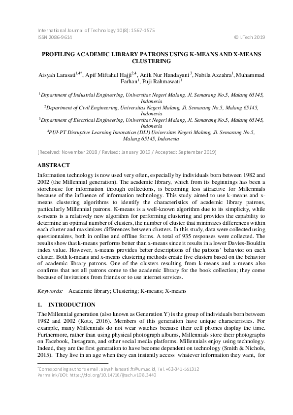 (PDF) Profiling Academic Library Patrons using K-means and X-means ...
