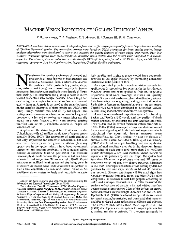 (PDF) Machine Vision Inspection of Golden Delicious Apples | Zubin Varghese - Academia.edu