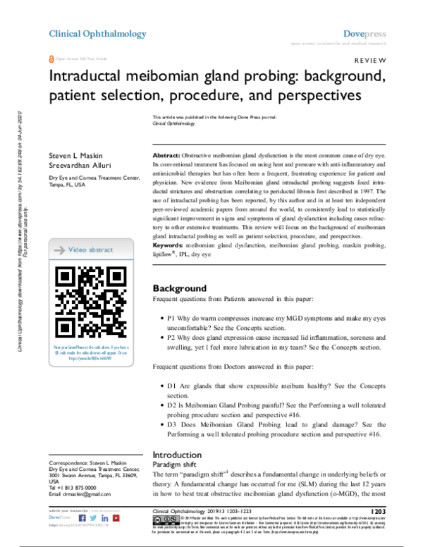 (PDF) Intraductal meibomian gland probing: background, patient ...