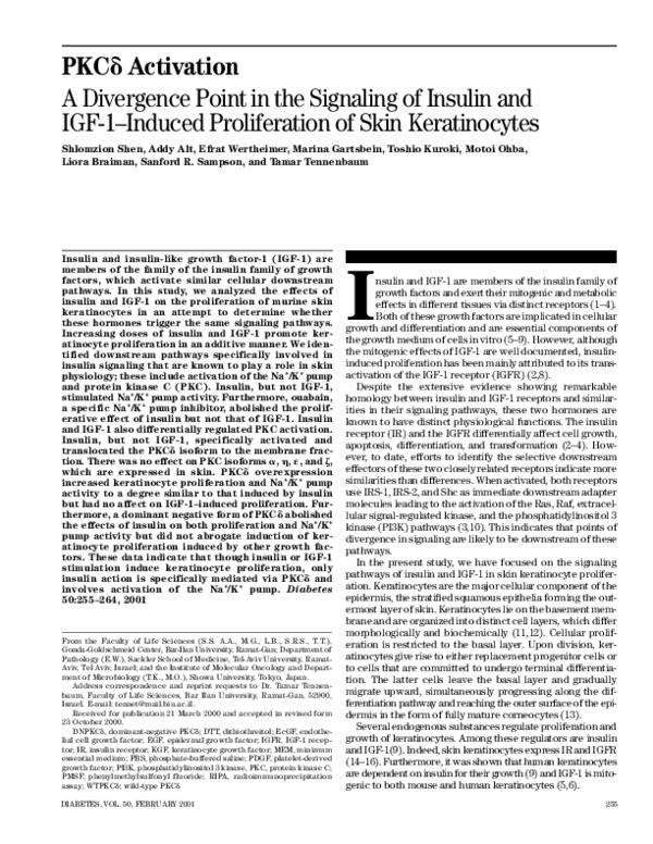 (PDF) A Divergence Point in the Signaling of Insulin and IGF-1-Induced ...
