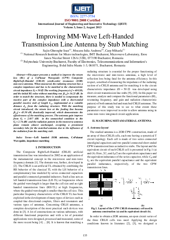 (PDF) Improving MM-Wave Left-Handed Transmission Line Antenna by Stub Matching