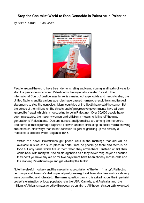 (PDF) Stop the Capitalist World to Stop Genocide in Palestine in Palestine