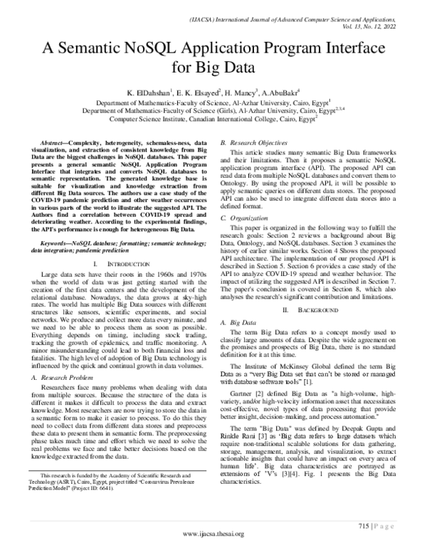 (PDF) A Semantic NoSQL Application Program Interface for Big Data