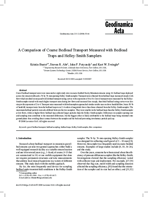 (PDF) A Comparison of Coarse Bedload Transport Measured with Bedload ...