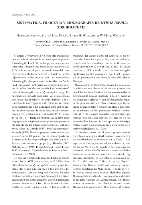 (PDF) Sistemática, filogenia y biogeografía de Myrmecophila