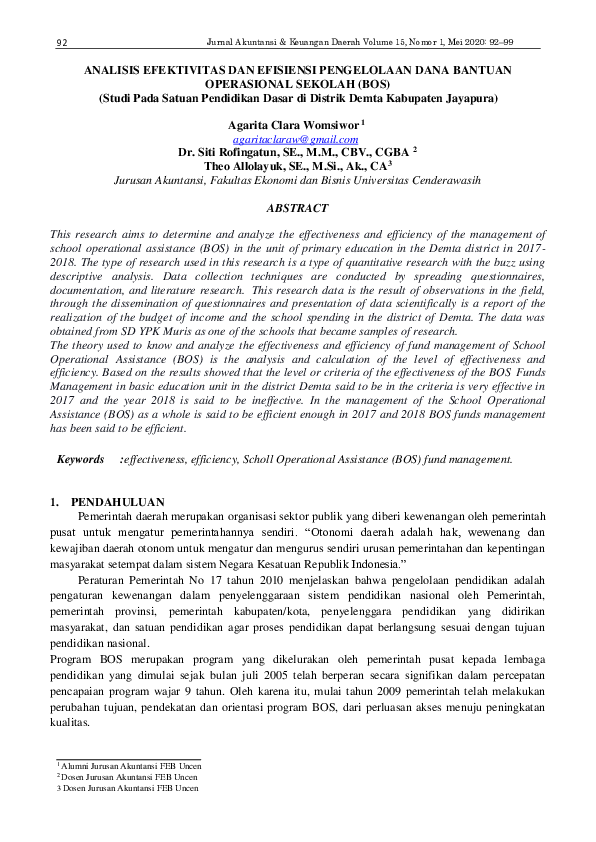 (PDF) Analisis Efektivitas Dan Efisiensi Pengelolaan Dana Bantuan ...