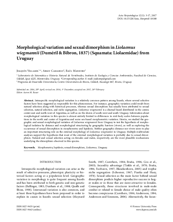 (PDF) Morphological variation and sexual dimorphism in Liolaemus ...