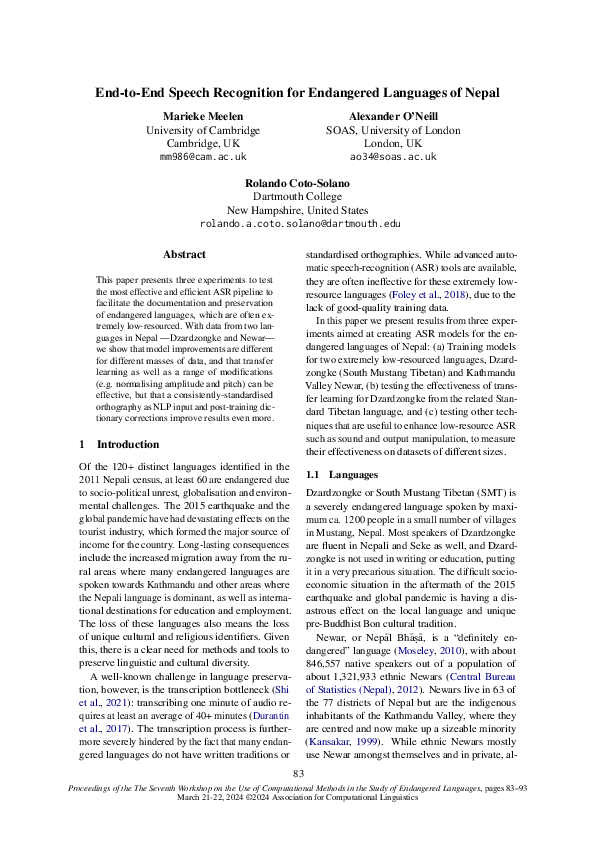 (PDF) End-to-End Speech Recognition for Endangered Languages of Nepal