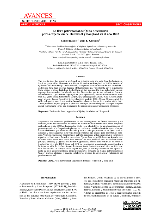 (PDF) La flora patrimonial de Quito descubierta por la expedición de ...
