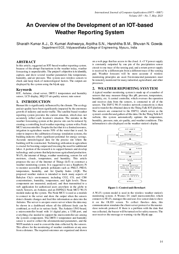 (PDF) An Overview of the Development of an IOT-based Weather Reporting System