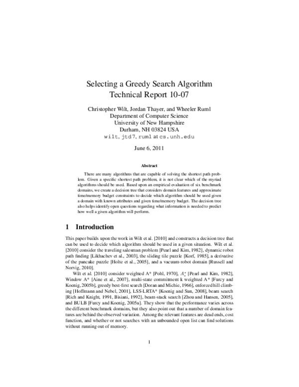 (PDF) Selecting a Greedy Search Algorithm