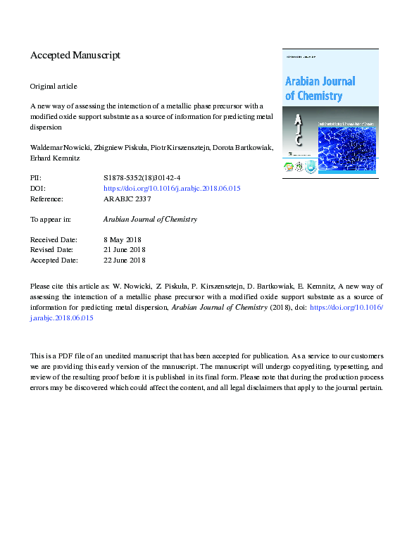 (PDF) A new way of assessing the interaction of a metallic phase precursor with a modified oxide ...
