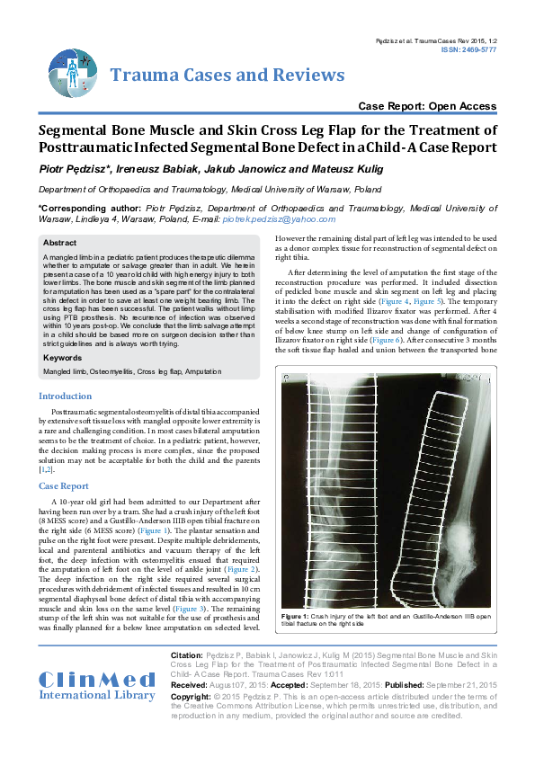 (PDF) Segmental Bone Muscle and Skin Cross Leg Flap for the Treatment ...