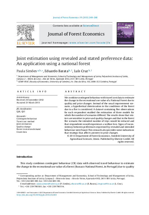 (PDF) Joint estimation using revealed and stated preference data: An application using a ...