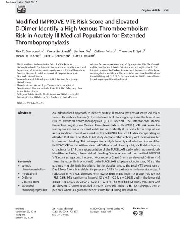 (PDF) High VTE Risk Identification Using Modified IMPROVE Score