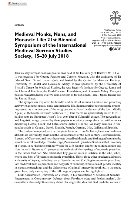 (PDF) Medieval Monks, Nuns, and Monastic Life: 21st Biennial Symposium ...