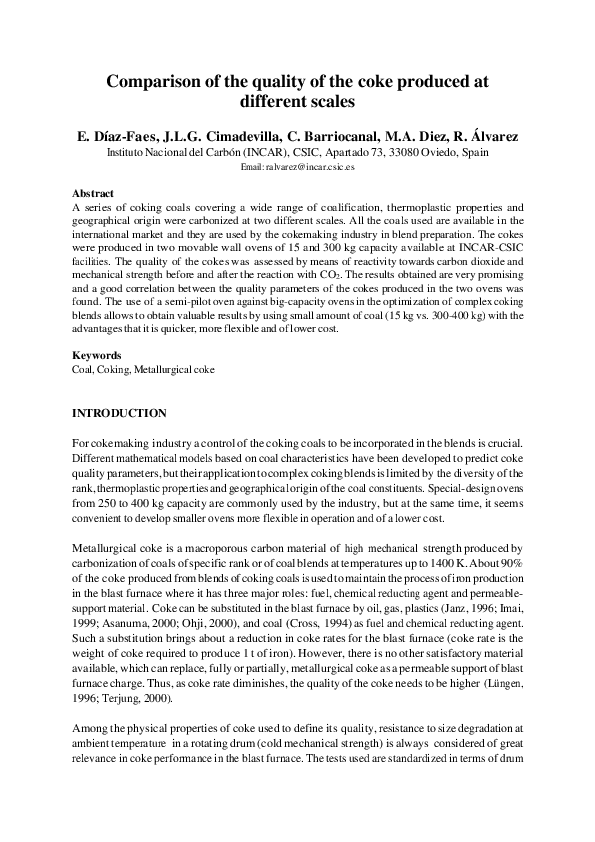 (PDF) Comparison of the quality of the coke produced at different scales