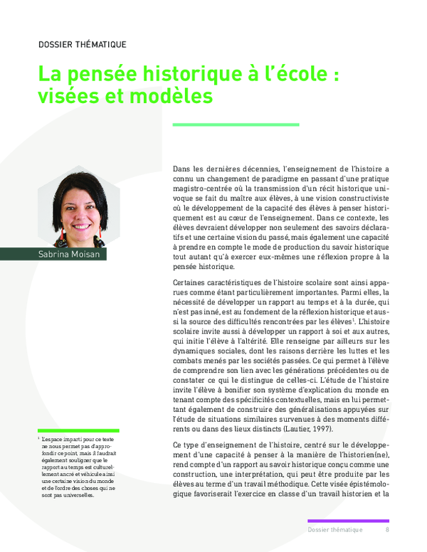 (PDF) La pensée historique à l’école : visées et modèles