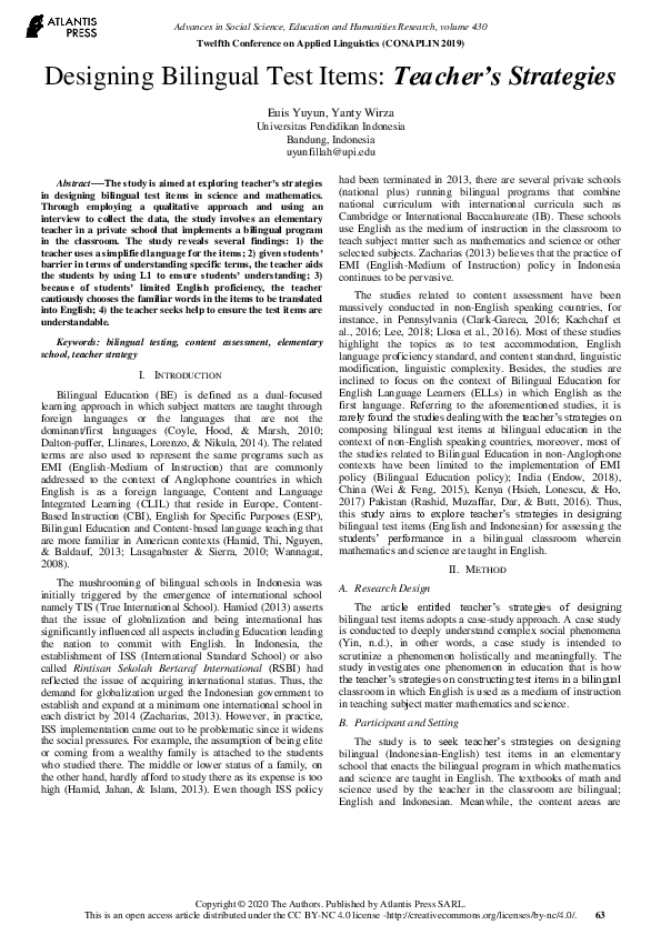 (PDF) Designing Bilingual Test Items: Teacher’s Strategies