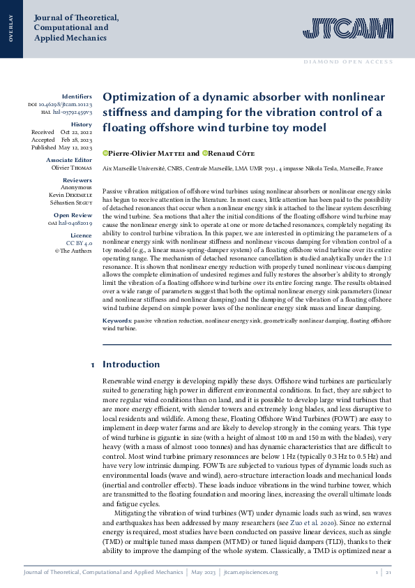 Pdf Optimization Of A Dynamic Absorber With Nonlinear Stiffness And Damping For The Vibration