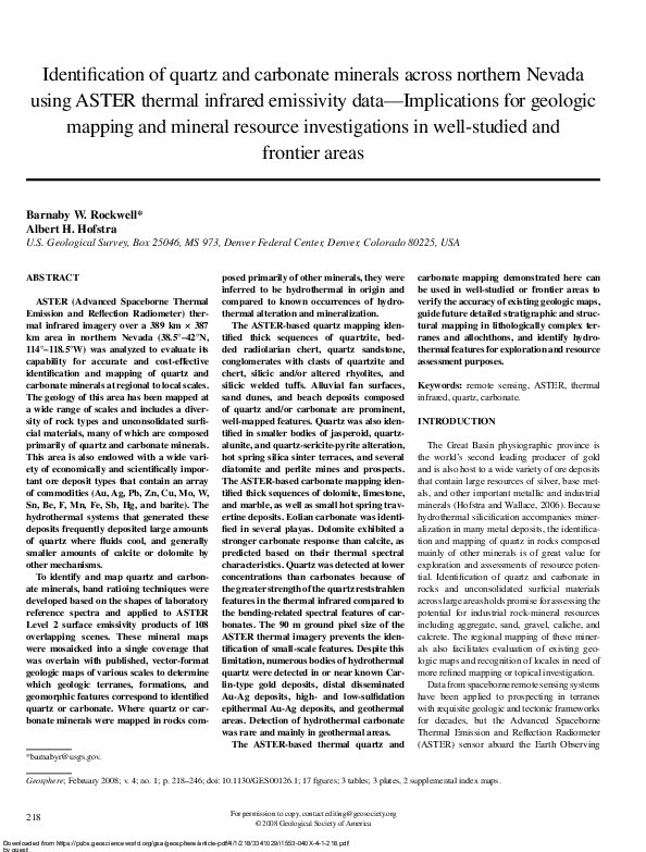 (PDF) Identification of quartz and carbonate minerals across northern ...
