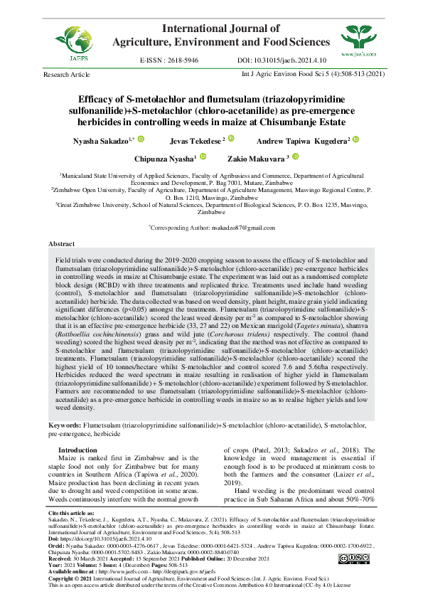 (PDF) Efficacy of S-metolachlor and flumetsulam (triazolopyrimidine ...