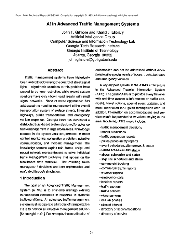 (PDF) AI in Advanced Traffic Management Systems