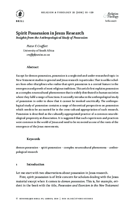 (PDF) Spirit Possession in Jesus Research