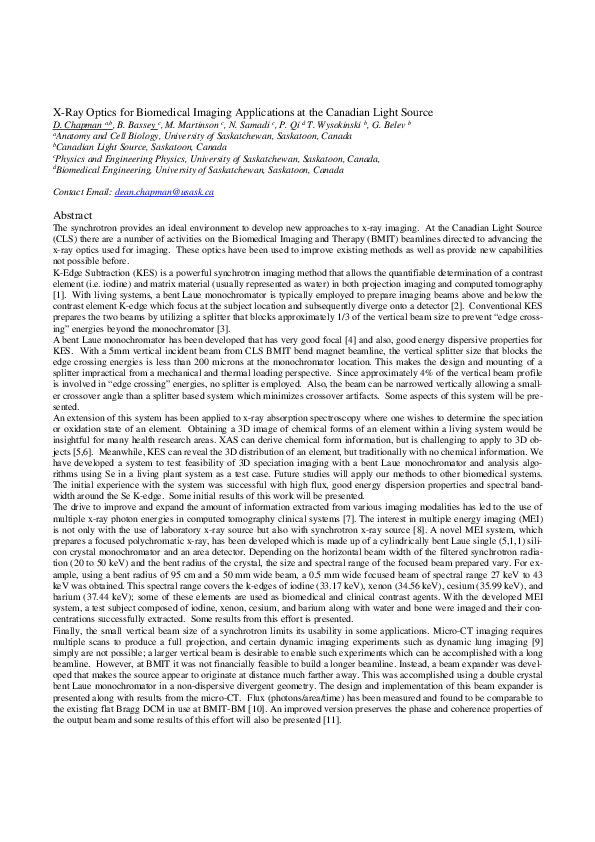 (PDF) X-Ray Optics for Biomedical Imaging Applications at the Canadian ...
