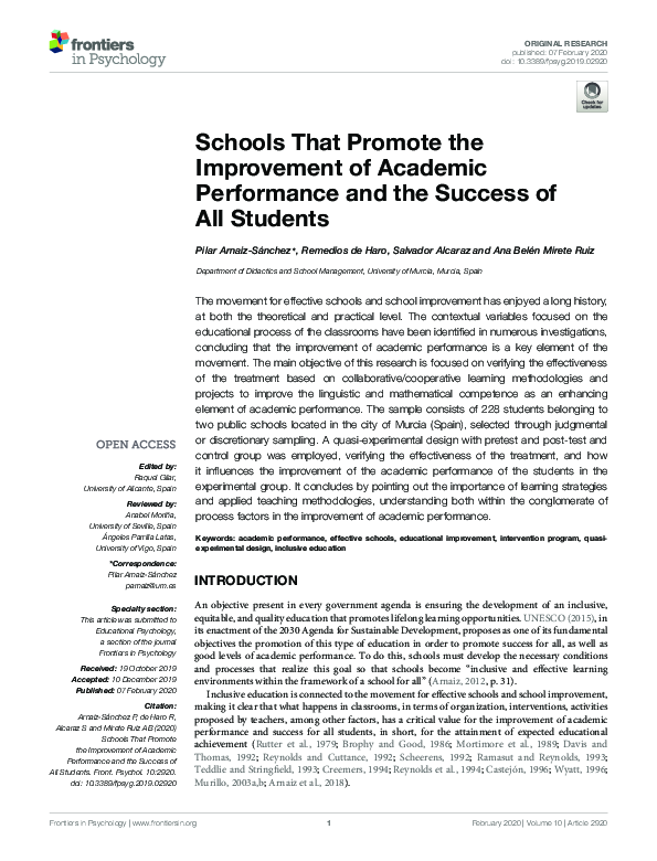 (PDF) Schools That Promote the Improvement of Academic Performance and ...