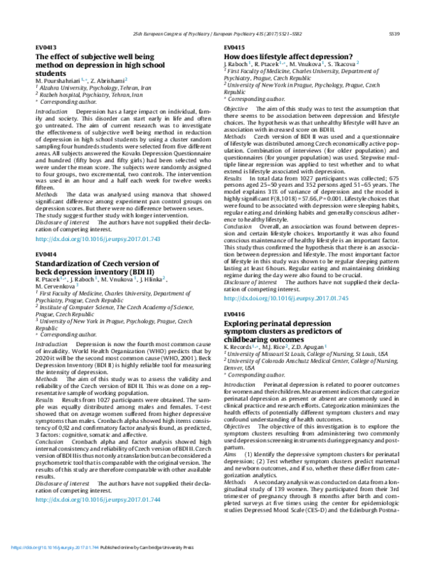 (PDF) Standardization of Czech version of beck depression inventory ...
