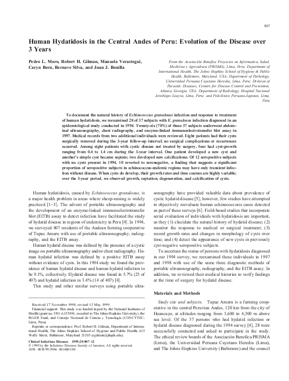 (PDF) Human Hydatidosis in the Central Andes of ‐Peru: Evolution of the ...
