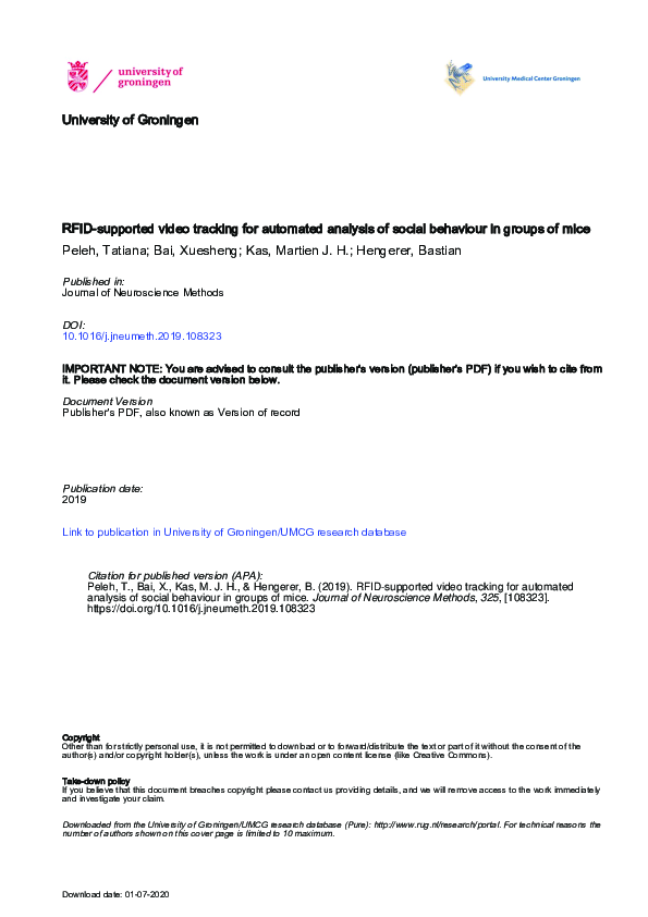 (PDF) RFID Video Tracking for Mouse Social Behavior