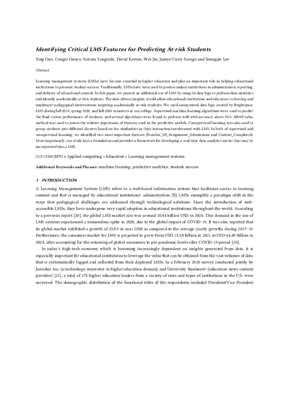 (PDF) Identifying Critical LMS Features for Predicting At-risk Students