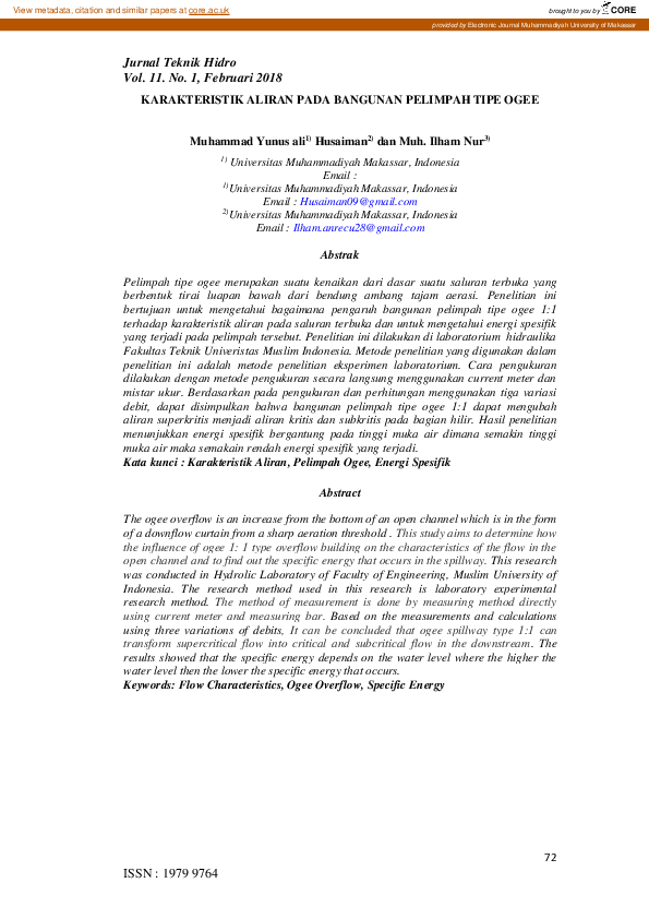 (PDF) Karakteristik Aliran Pada Bangunan Pelimpah Tipe Ogee