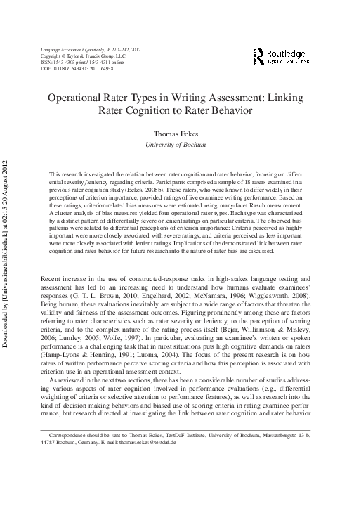 (PDF) Operational Rater Types in Writing Assessment: Linking Rater ...