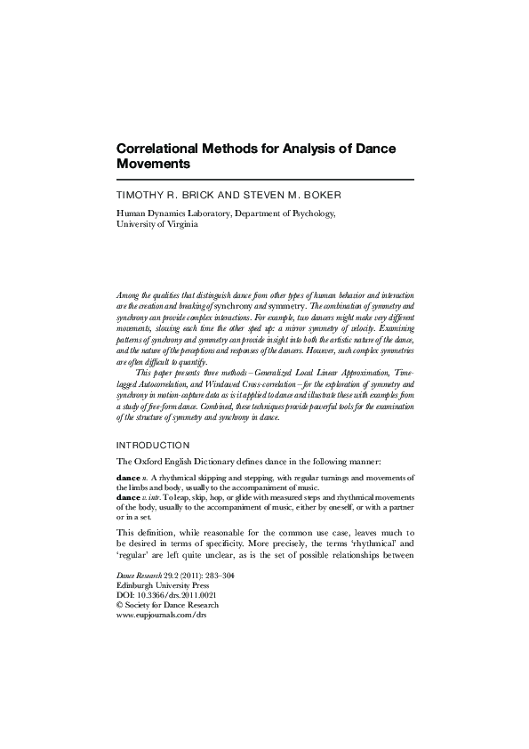 (PDF) Correlational Methods for Analysis of Dance Movements