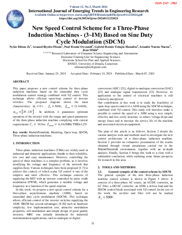 Pdf New Speed Control Scheme For A Three Phase Induction Machines