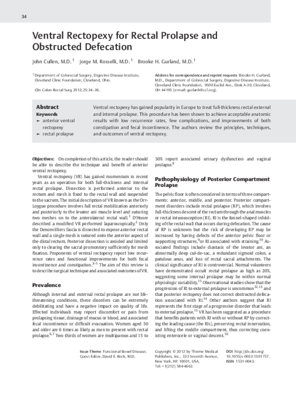 (PDF) Ventral rectopexy for rectal prolapse and obstructed defecation