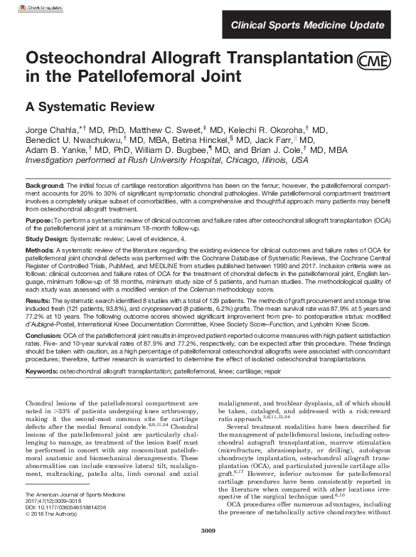 (PDF) Osteochondral Allograft Transplantation in the Patellofemoral ...