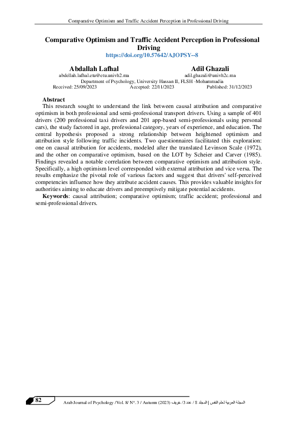 (PDF) Comparative Optimism and Traffic Accident Perception in ...