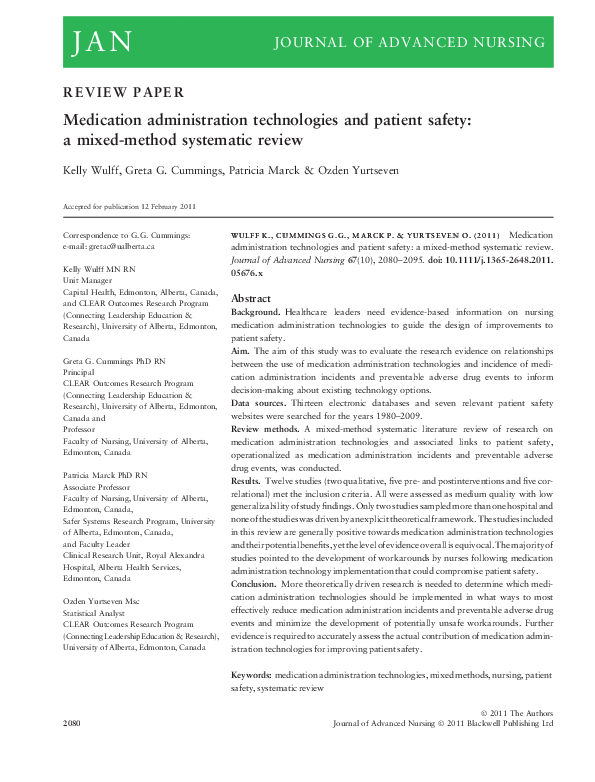 (PDF) Medication administration technologies and patient safety: a ...