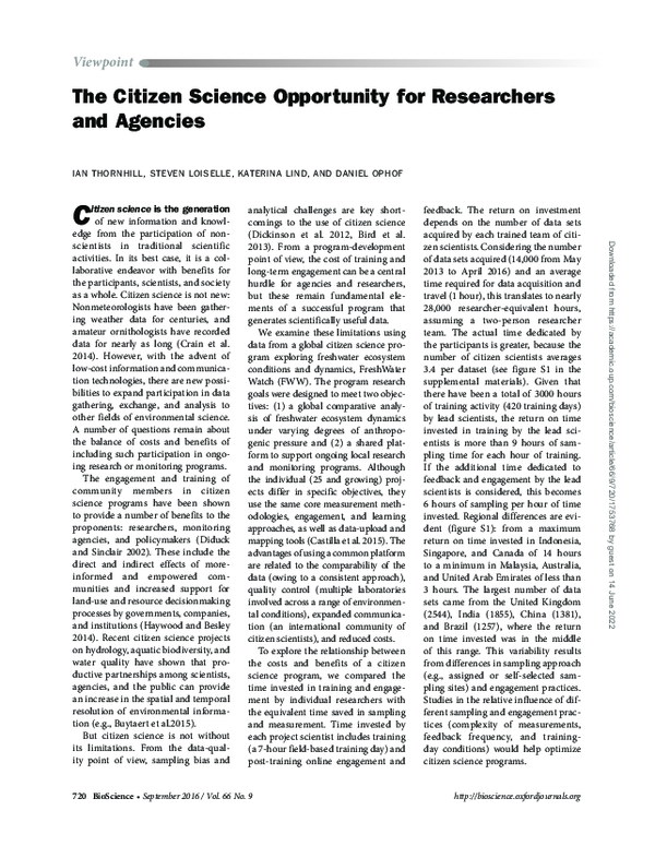(PDF) The Citizen Science Opportunity for Researchers and Agencies