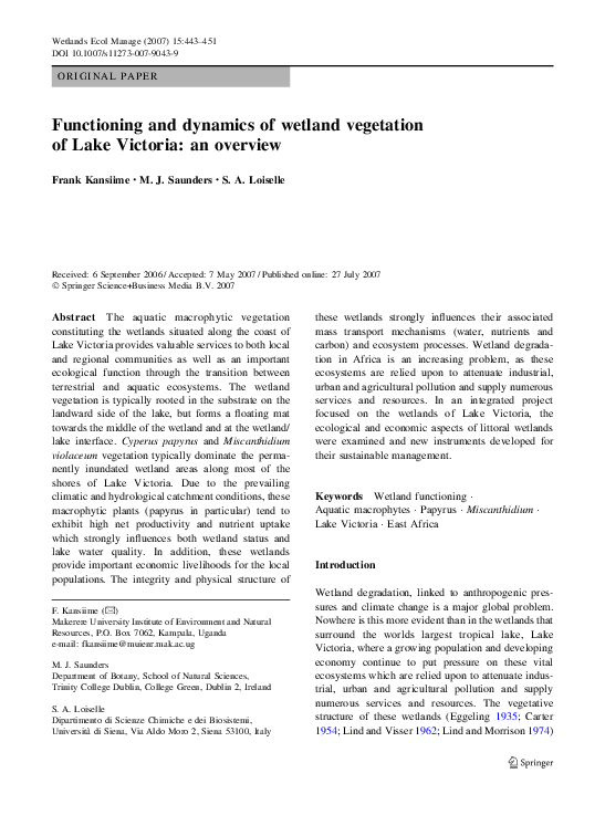 (PDF) Functioning and dynamics of wetland vegetation of Lake Victoria ...